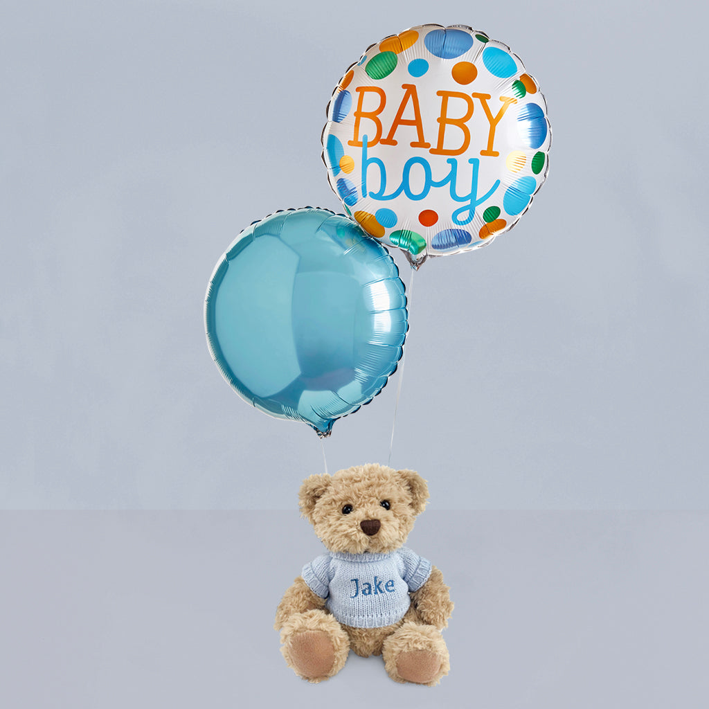 Welcome Baby Boy Balloons with Personalised Bertie Gift | Babyblooms ...