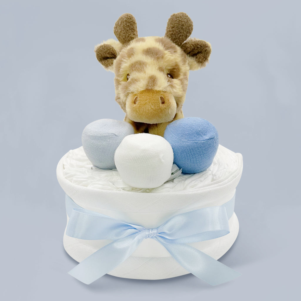 Giraffe Comforter Nappy Cake, Blue | Babyblooms | New Baby Gifts