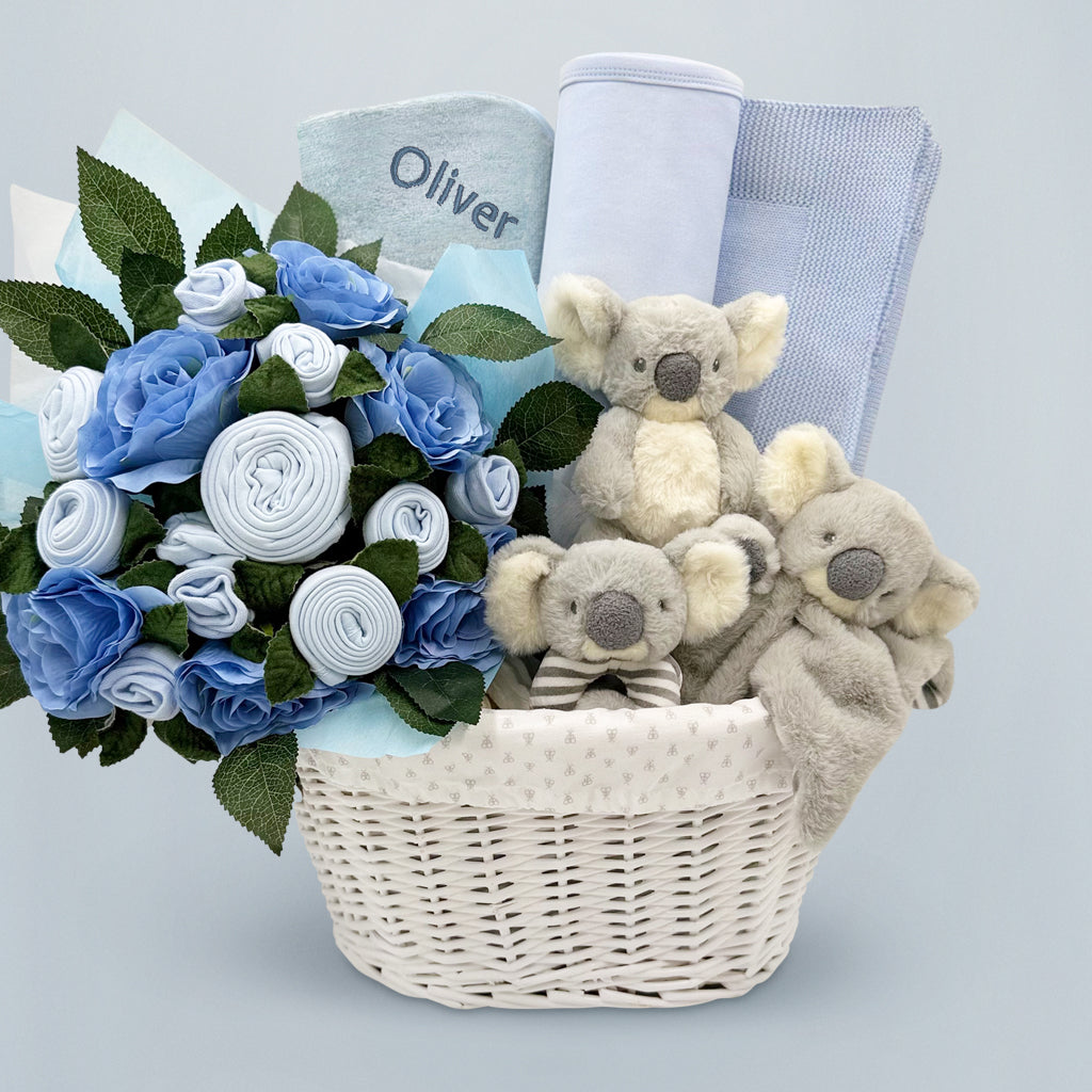 Personalised Three Little Koalas Luxury Baby Hamper, Blue | Babyblooms