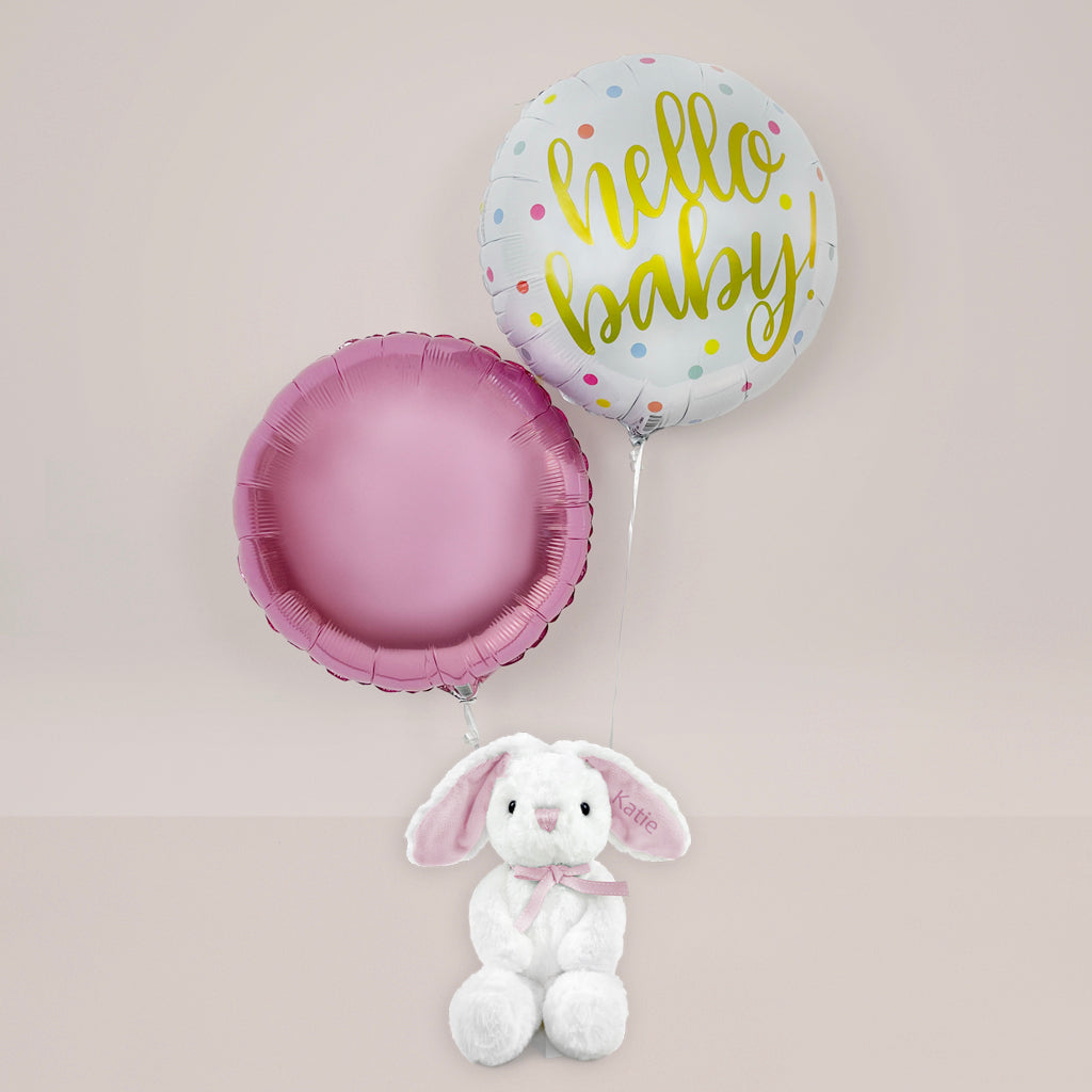 Personalised Little Pink Bunny Hello Baby Balloon Duo | Babyblooms