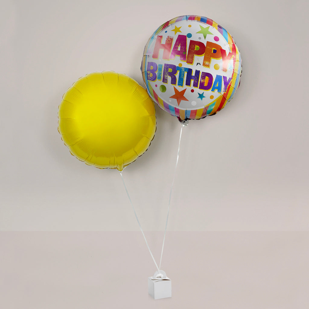 Happy Birthday Balloon Duo, Yellow | Balloon Gifts | Babyblooms